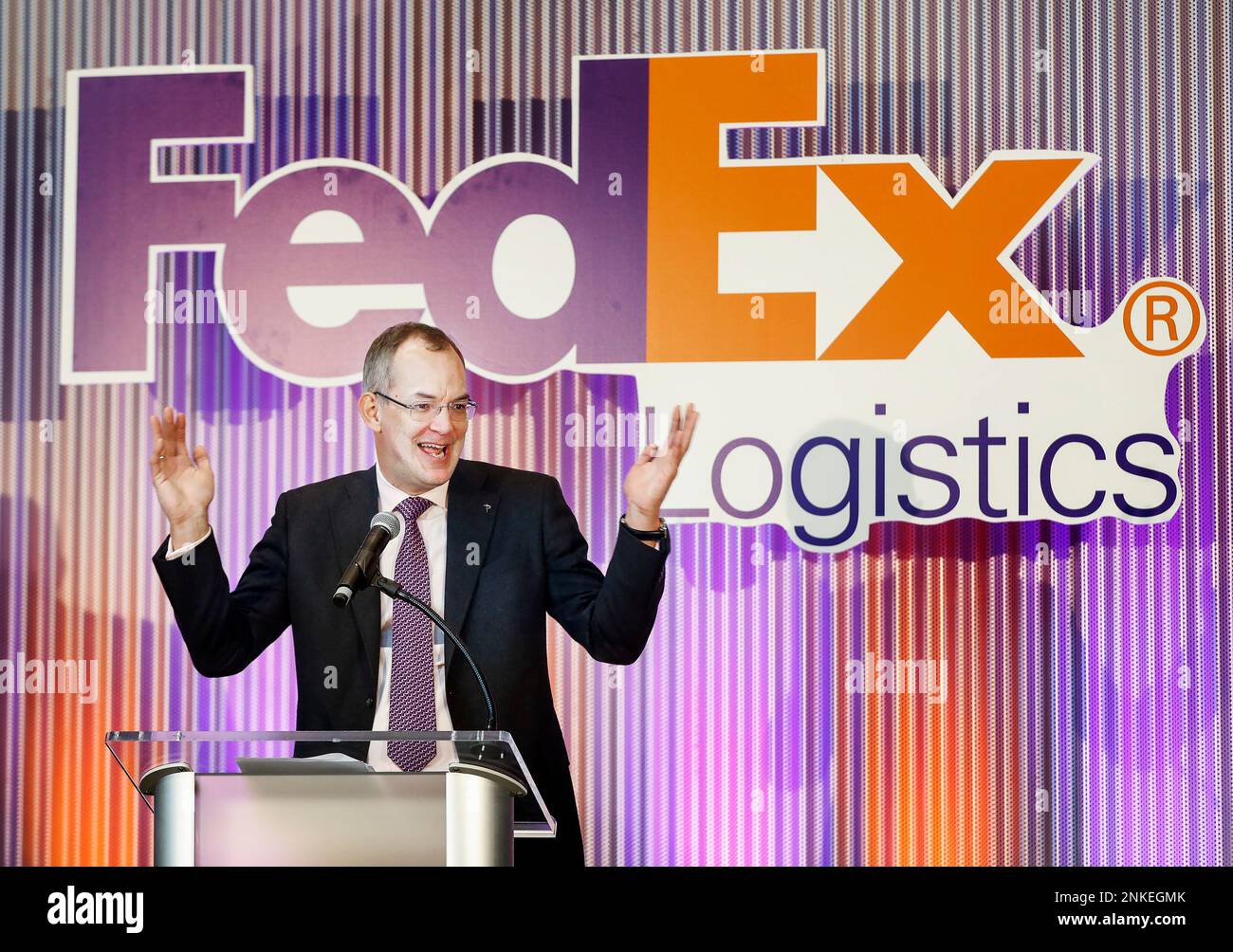 FedEx Logistics President & CEO Udo Lange speaks during a grand opening ...