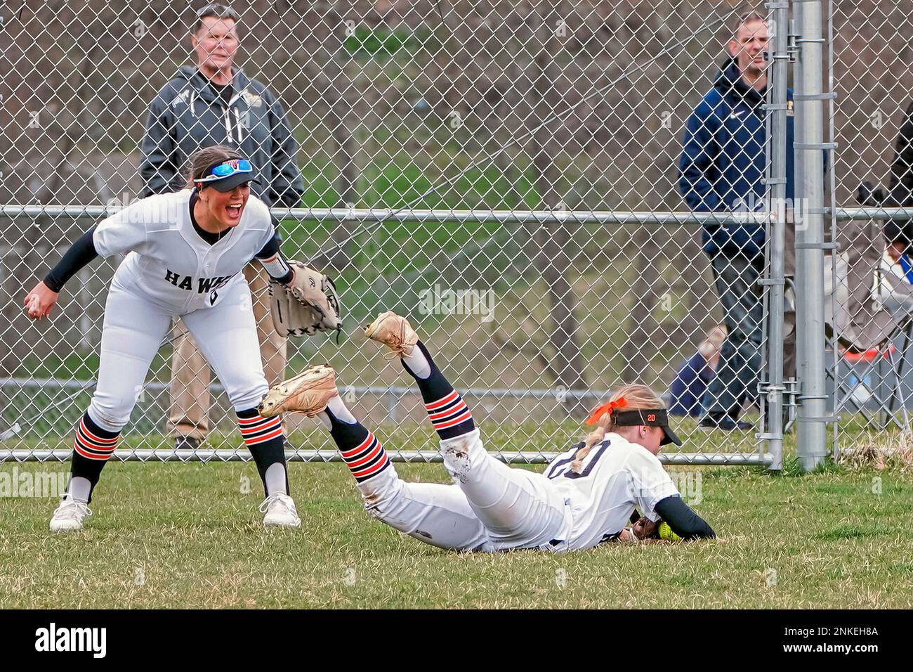 Bethel Park Pa.'s Ali Sniegocki (24) reacts as Abby Quickel (20 ...
