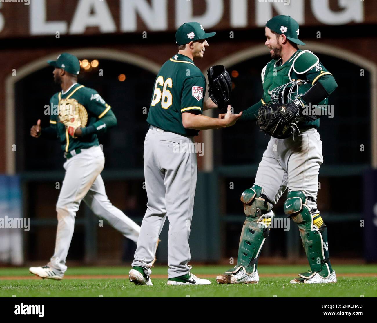 Oakland Athletics' Ryan Dull and Beau Taylor shake hands after Dull ...