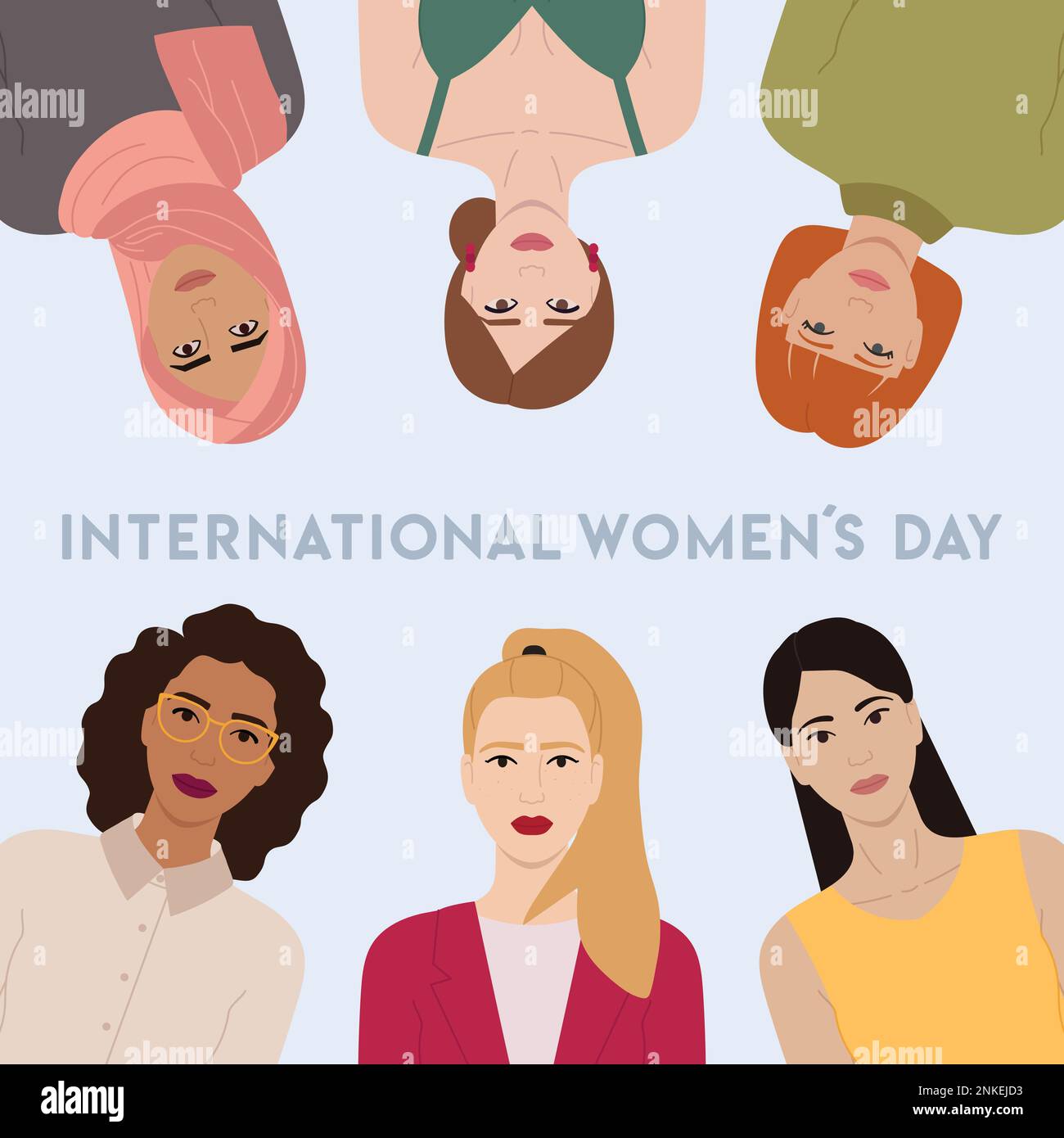Group of diverse female characters stand together. International Women ...