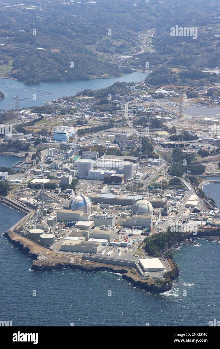 An aerial photo shows the Genkai Nuclear Power Plant operated by Kyushu ...