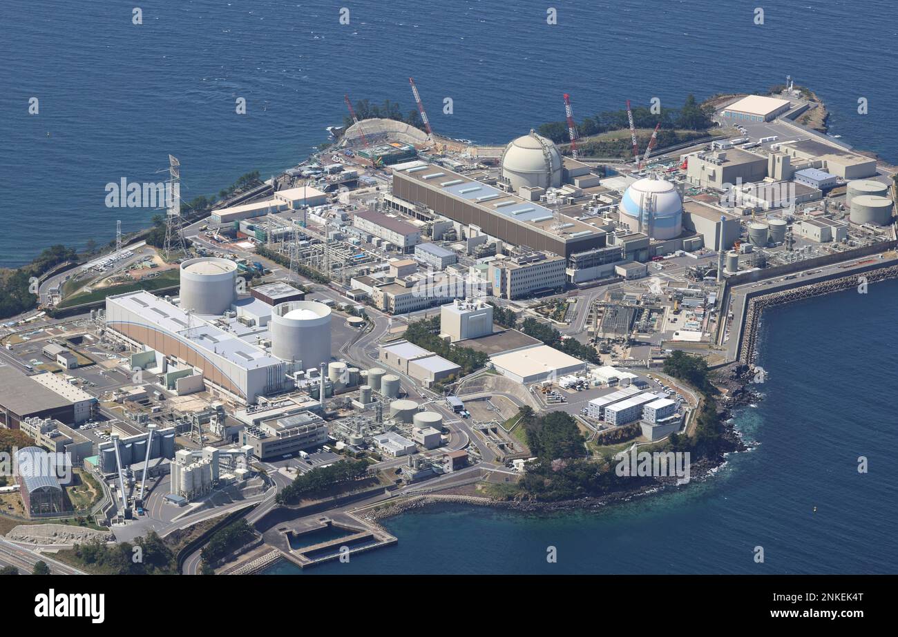 An aerial photo shows the Genkai Nuclear Power Plant operated by Kyushu ...