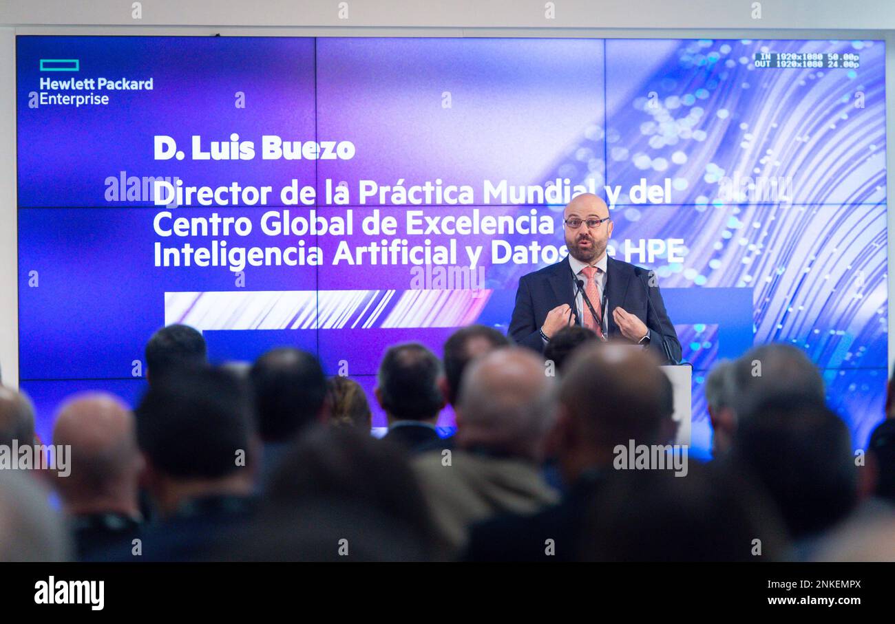 An attendee speaks at the inauguration of the Hewlett Packard ...
