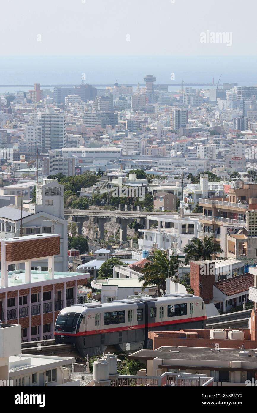 A photo shows the Okinawa Urban Monorail (Yui Rail) in Naha City ...