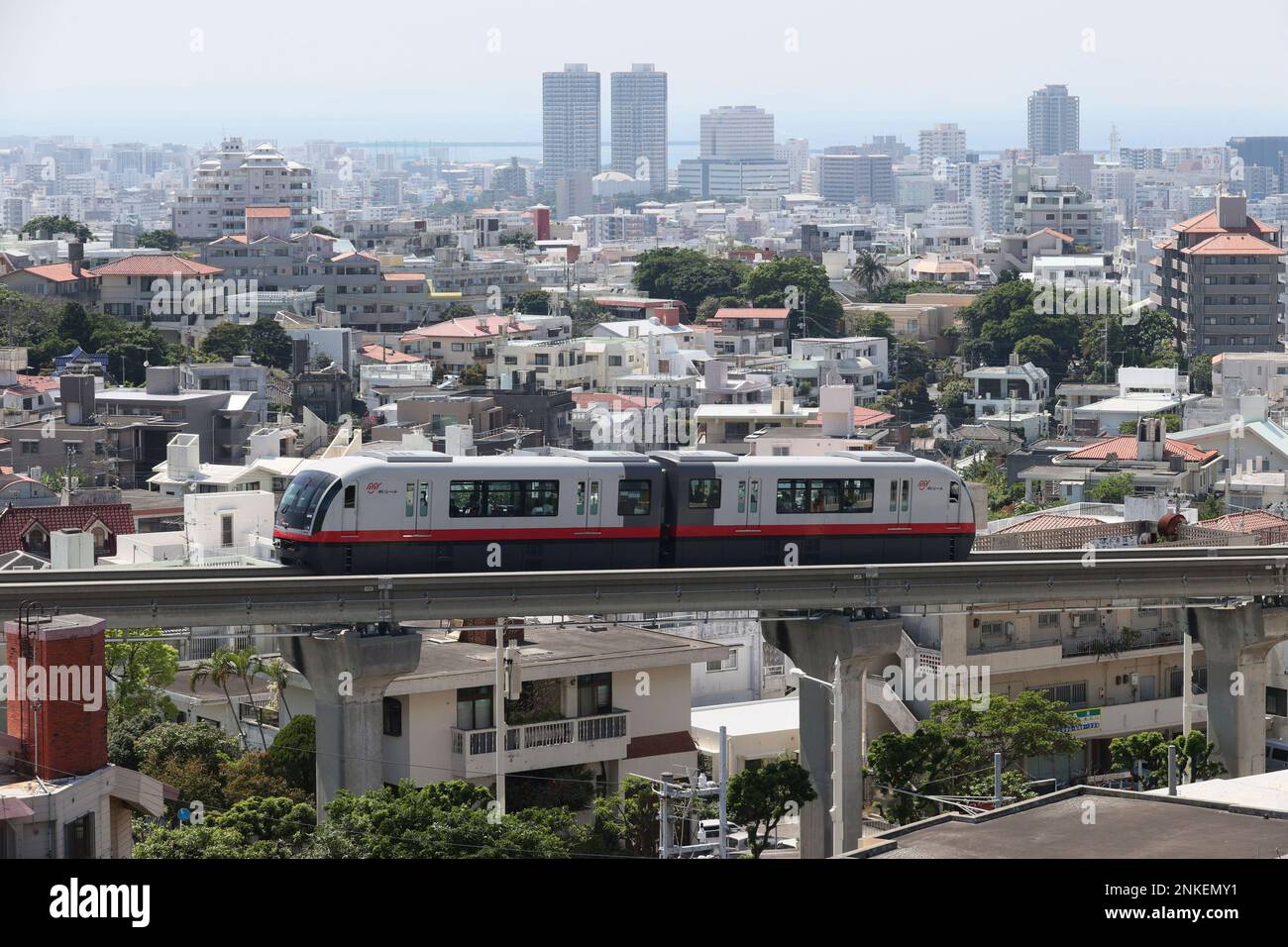 A photo shows the Okinawa Urban Monorail (Yui Rail) in Naha City ...