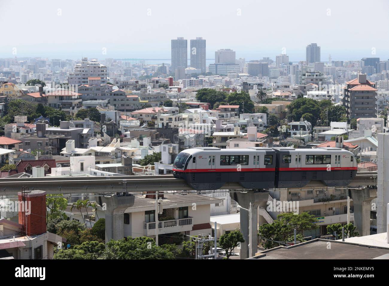 A photo shows the Okinawa Urban Monorail (Yui Rail) in Naha City ...