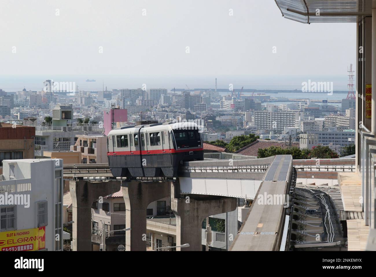 A photo shows the Okinawa Urban Monorail (Yui Rail) in Naha City ...