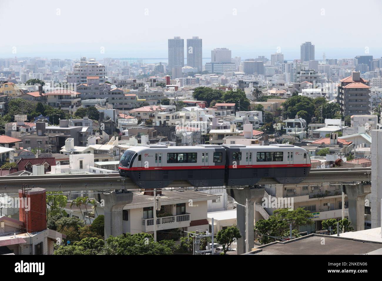 A photo shows the Okinawa Urban Monorail (Yui Rail) in Naha City ...