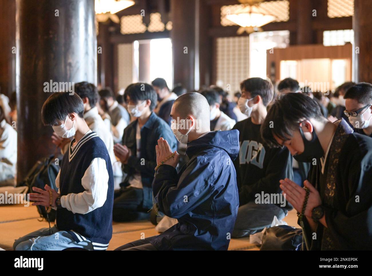 First grade students of Otani University attend a worship ceremony for ...