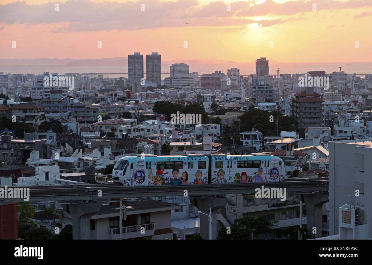 A photo shows the Okinawa Urban Monorail (Yui Rail) in Naha City ...