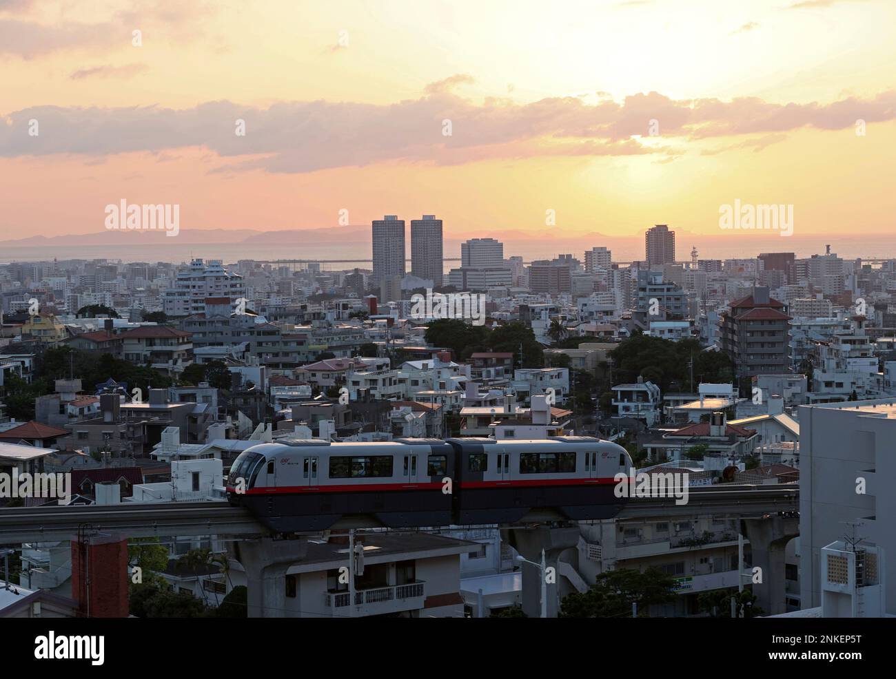 A photo shows the Okinawa Urban Monorail (Yui Rail) in Naha City ...