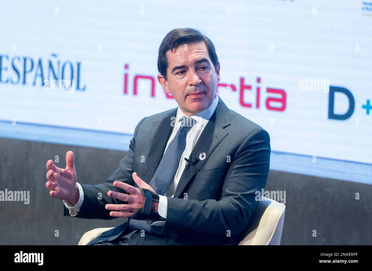 BBVA's Chairman and CEO, Carlos Torres Vila, takes part in a round ...
