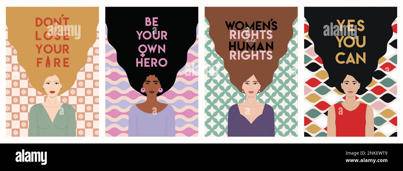 Set of feminist cards with woman rights and empowerment, gender ...