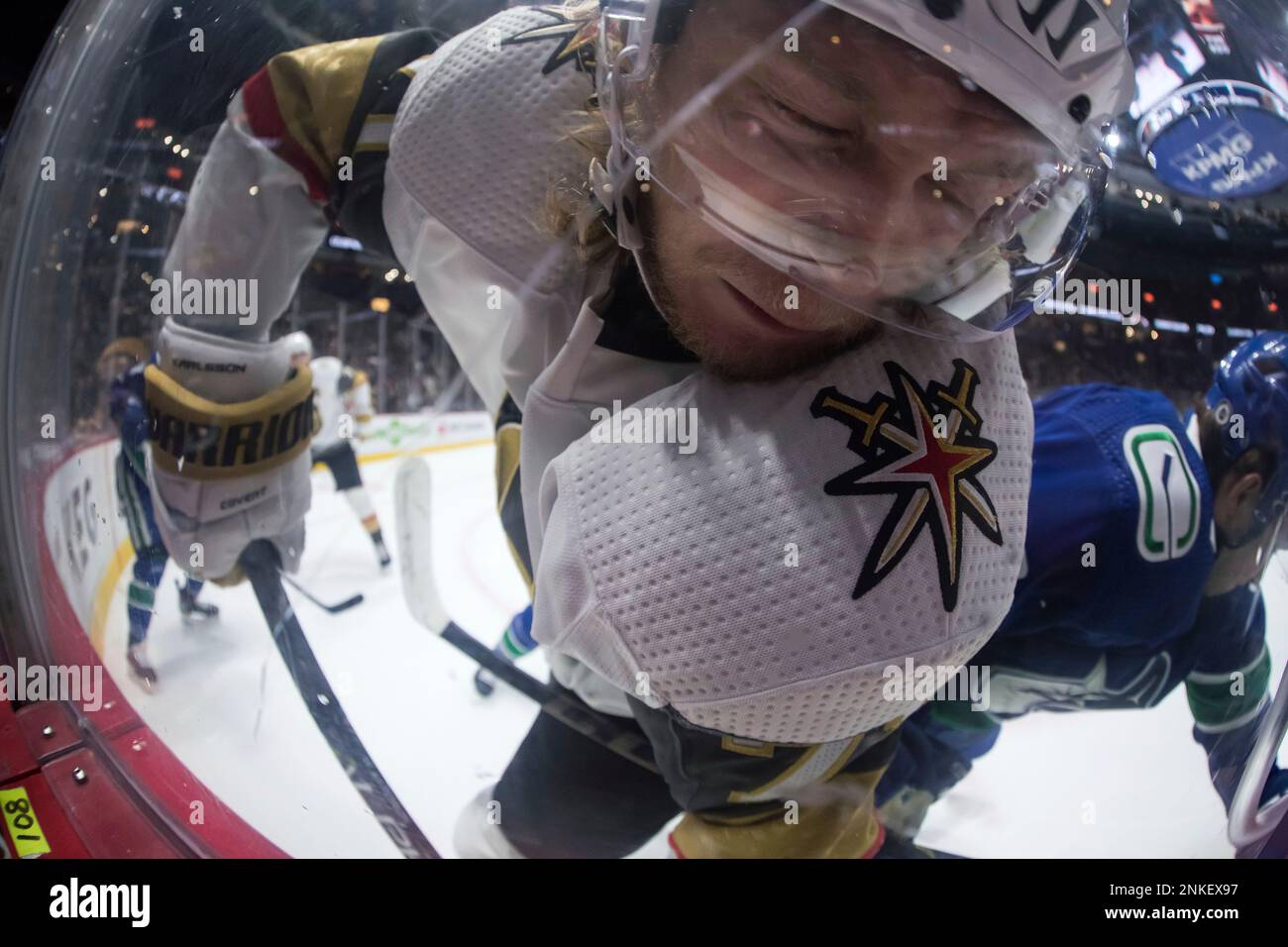 Vegas Golden Knights' William Karlsson, left, of Sweden, and Vancouver ...