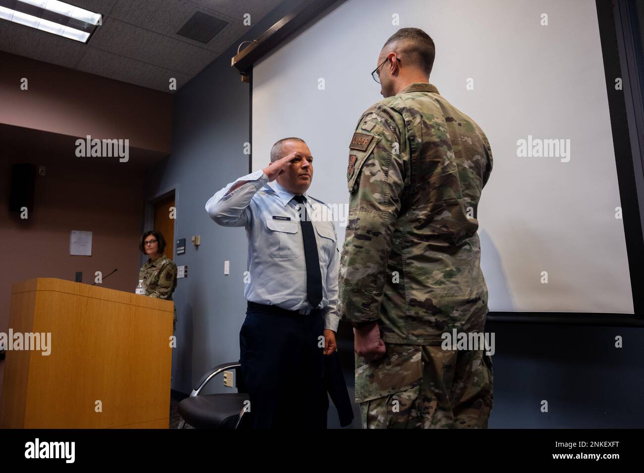 U.S. Air Force Senior Master Sgt. Andrew Edenburn, left, the senior ...
