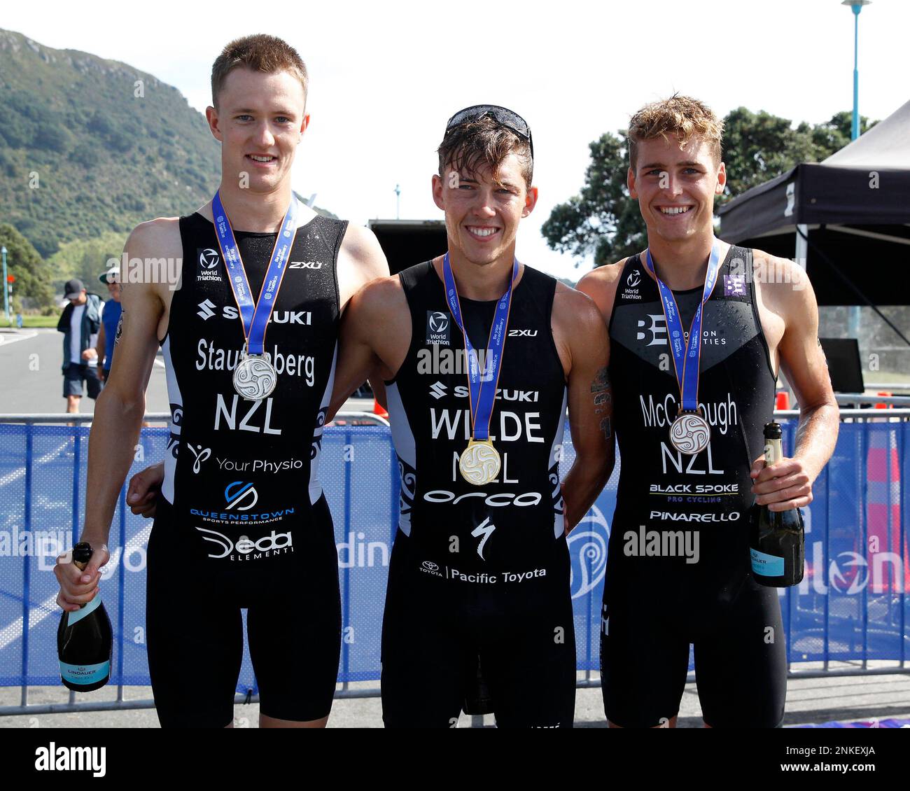 On the podium, from left to right, Janus Staufenberg, 2nd, Hayden Wilde ...