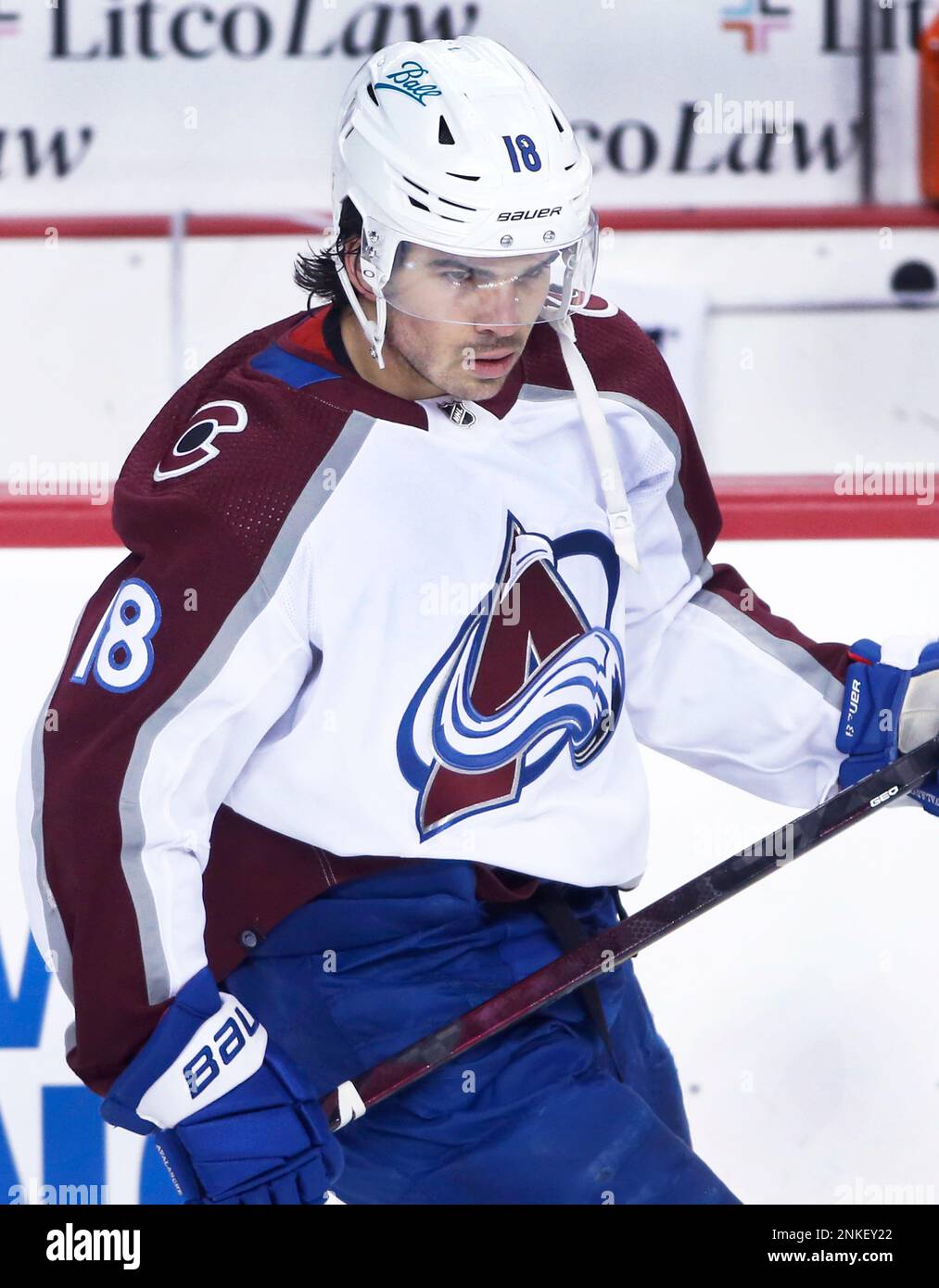 NHL profile photo on Colorado Avalanche player Alex Newhook at a game ...