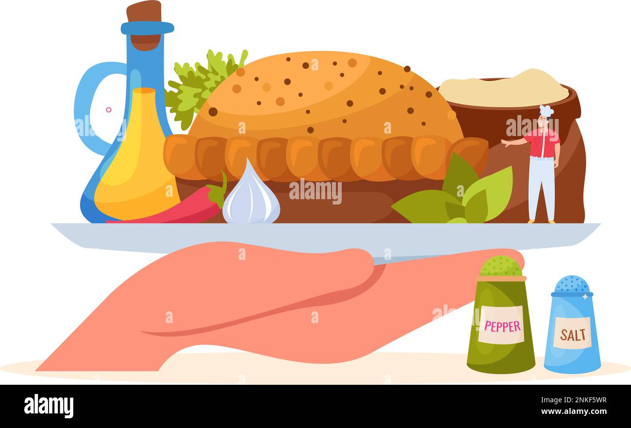 Baking composition with meal recipe symbols flat vector illustration ...