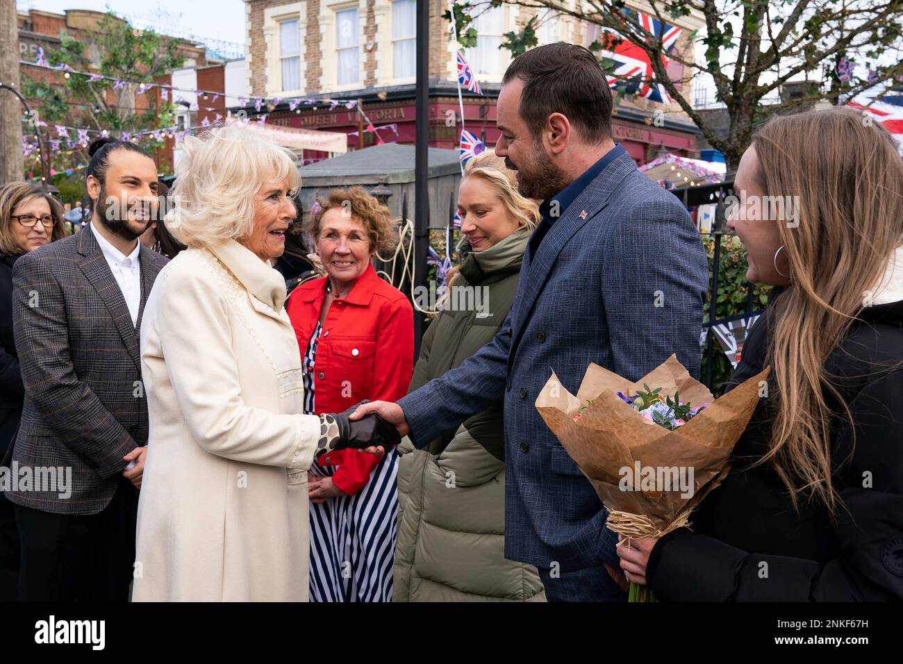 Britain's Camilla, the Duchess of Cornwall, foreground left, meets ...