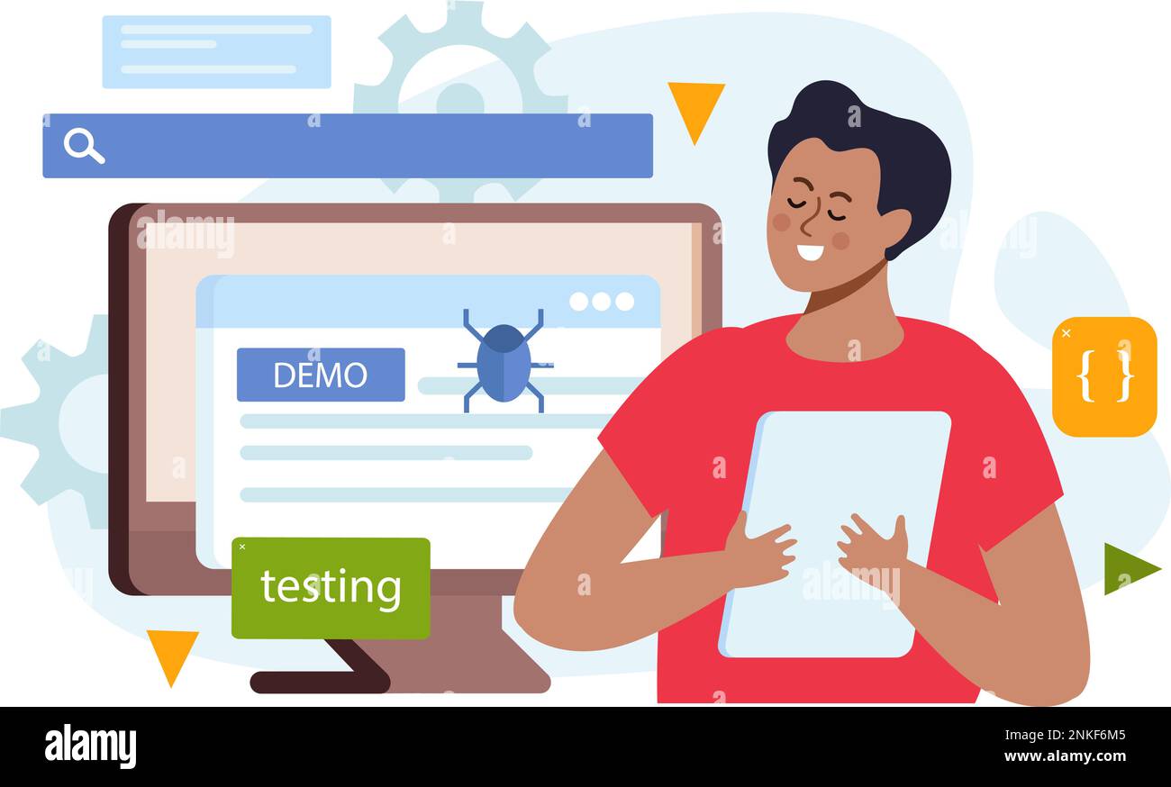 Qa Engineer Composition With Programming And Coding Symbols Flat Vector Illustration Stock