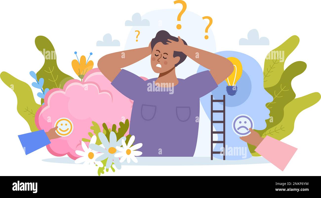 Open mind therapy composition with stress and mood symbols flat vector ...