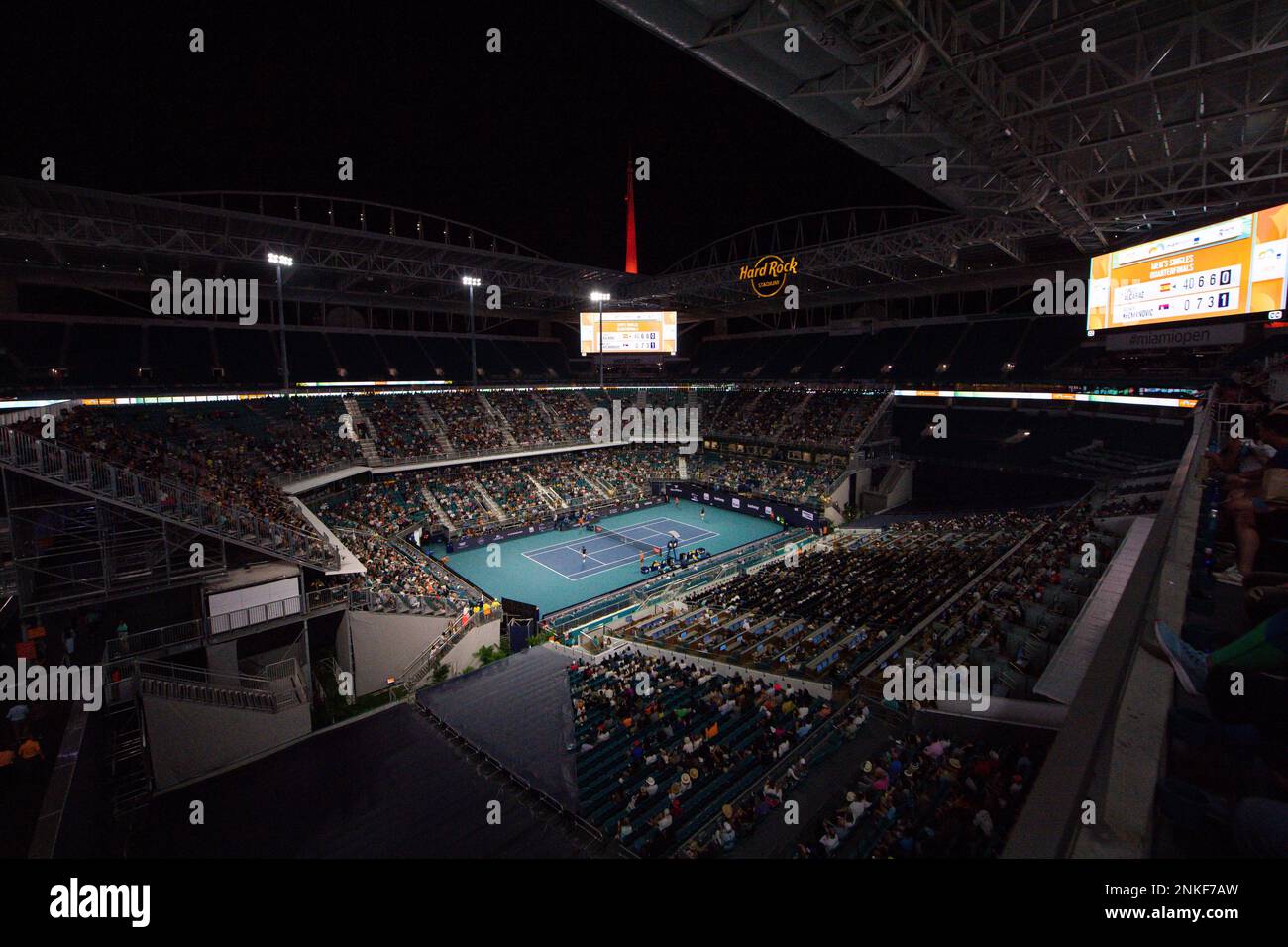 A general view of the stadium tennis court inside Hard Rock Stadium ...