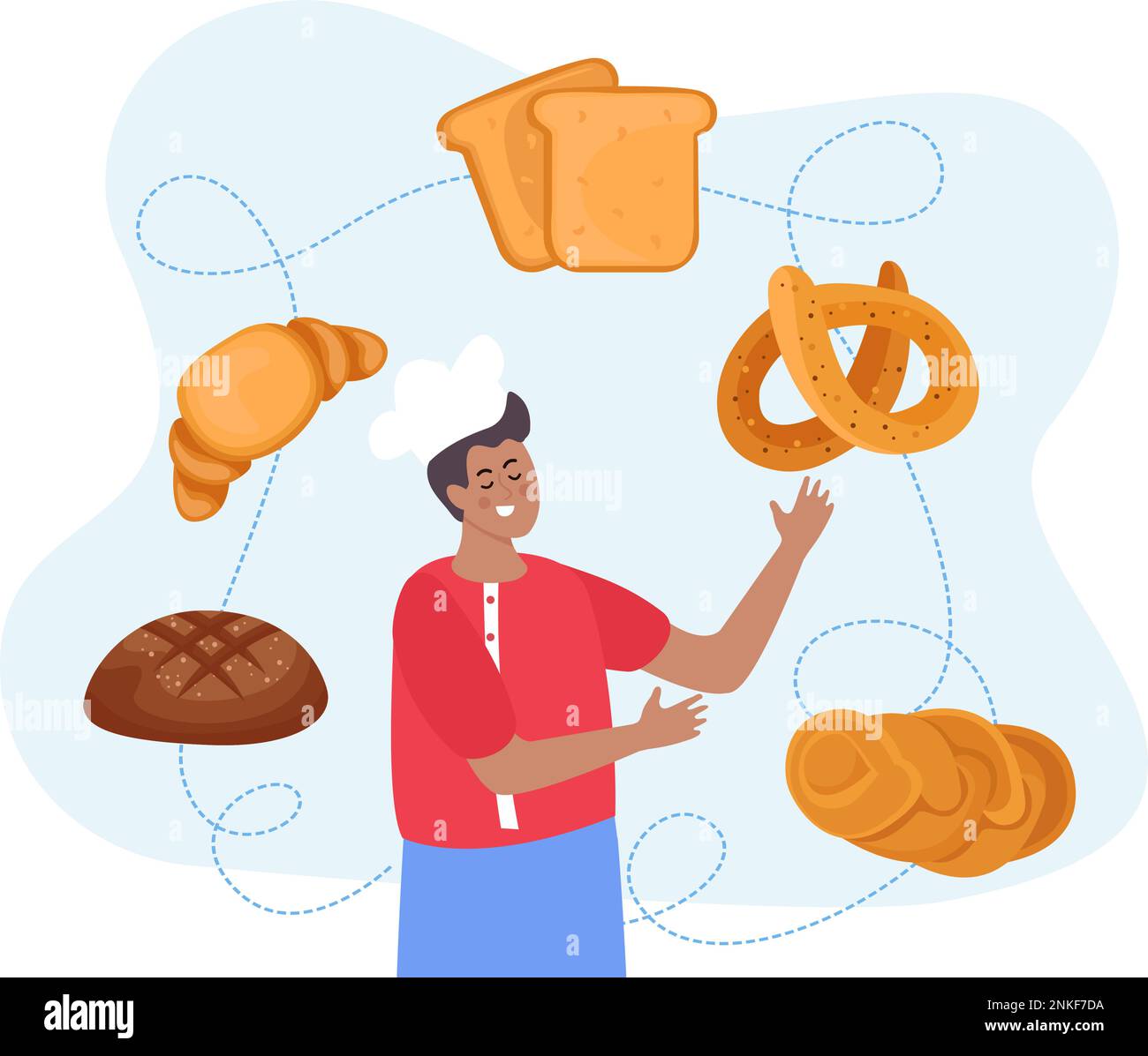 Baking bread concept with assortment symbols flat vector illustration ...