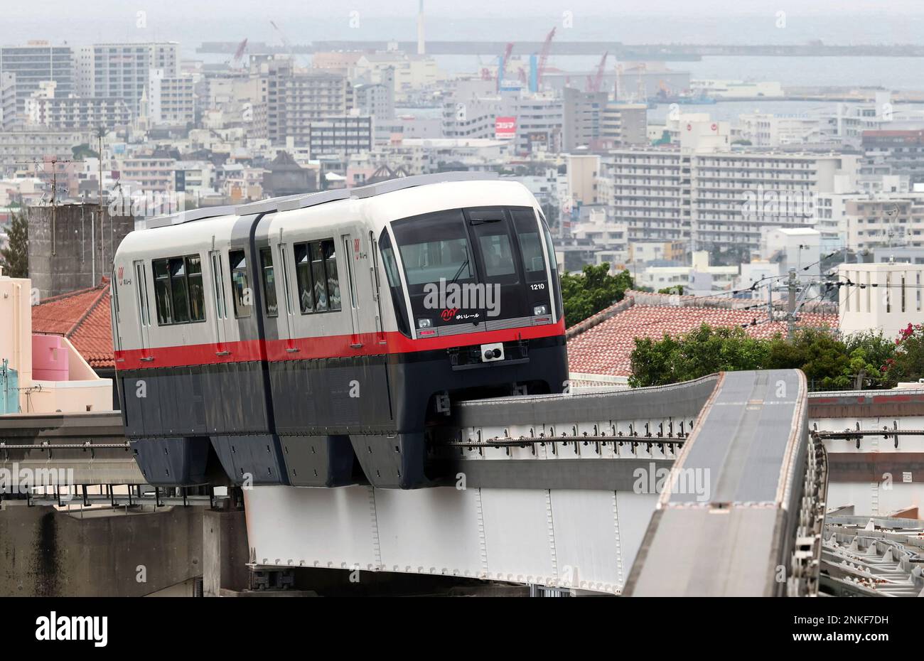 A photo shows the Okinawa Urban Monorail (Yui Rail) in Naha City ...