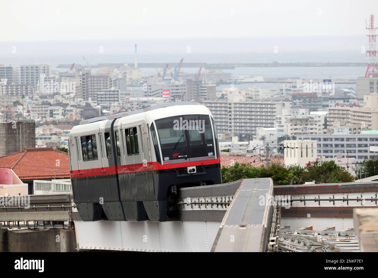 A photo shows the Okinawa Urban Monorail (Yui Rail) in Naha City ...