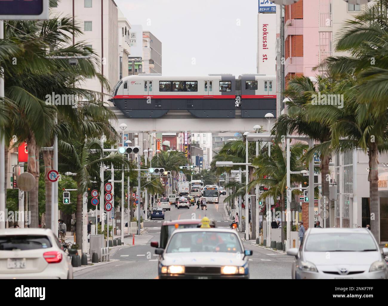 A photo shows the Okinawa Urban Monorail (Yui Rail) in Naha City ...
