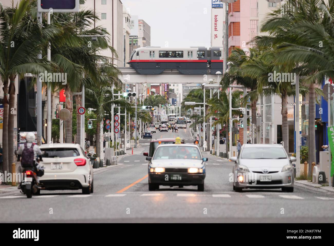 A photo shows the Okinawa Urban Monorail (Yui Rail) in Naha City ...