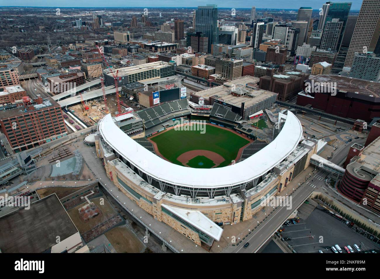 An aerial view of Target Field, Thursday, Mar. 31, 2022, in Minneapolis ...