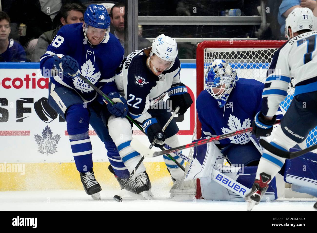 Toronto Maple Leafs goaltender Erik Kallgren (50) looks on as teammate ...