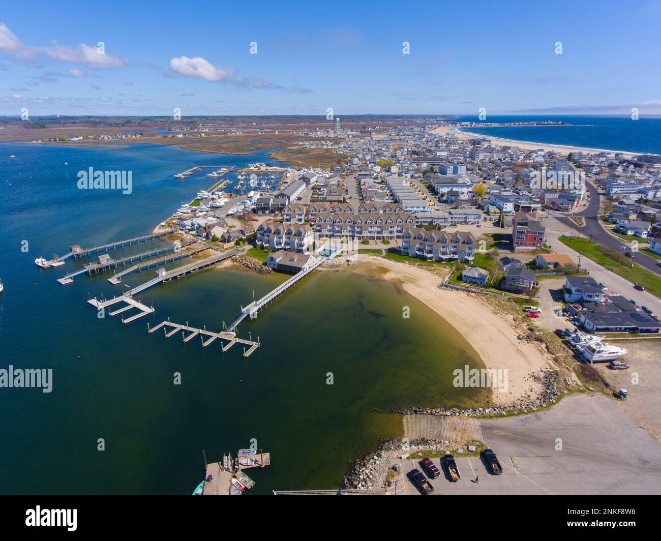 Hampton Beach village at Hampton Harbor aerial view including historic ...