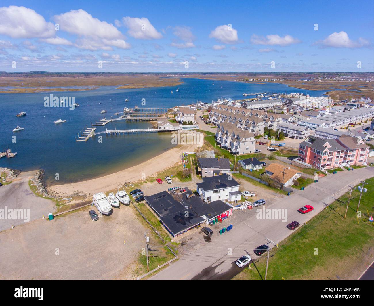 Hampton Beach village at Hampton Harbor aerial view including historic ...