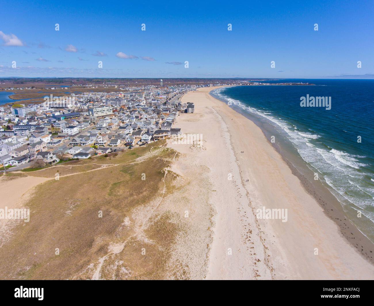 Hampton Beach aerial view including historic waterfront buildings on ...