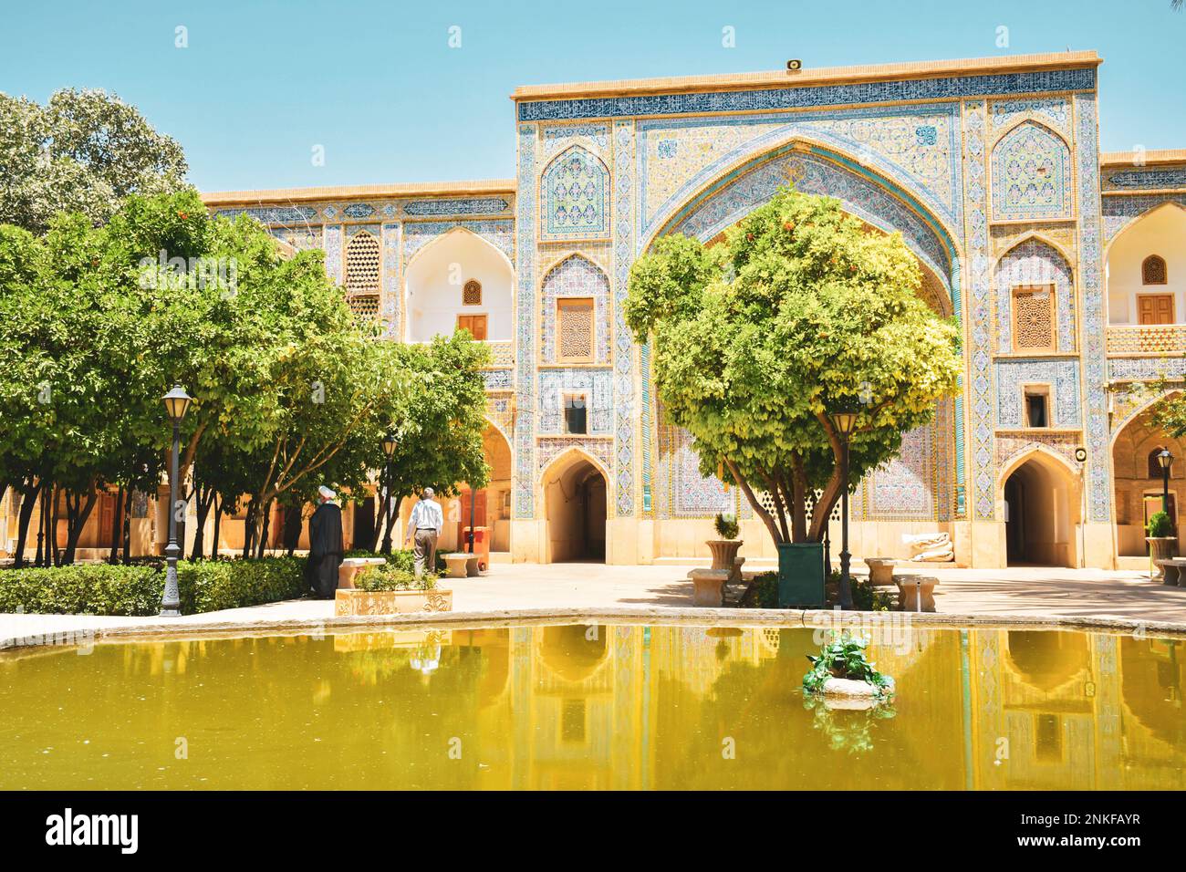 Shiraz, Iran - june 6th, 2022: Khan school.Persian courtyard with green ...