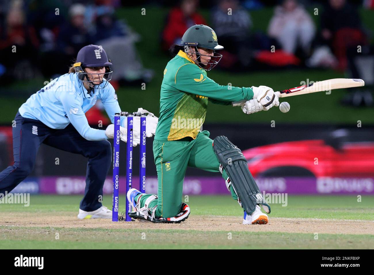 South Africa's Marizanne Kapp, right, bats against England during their ...