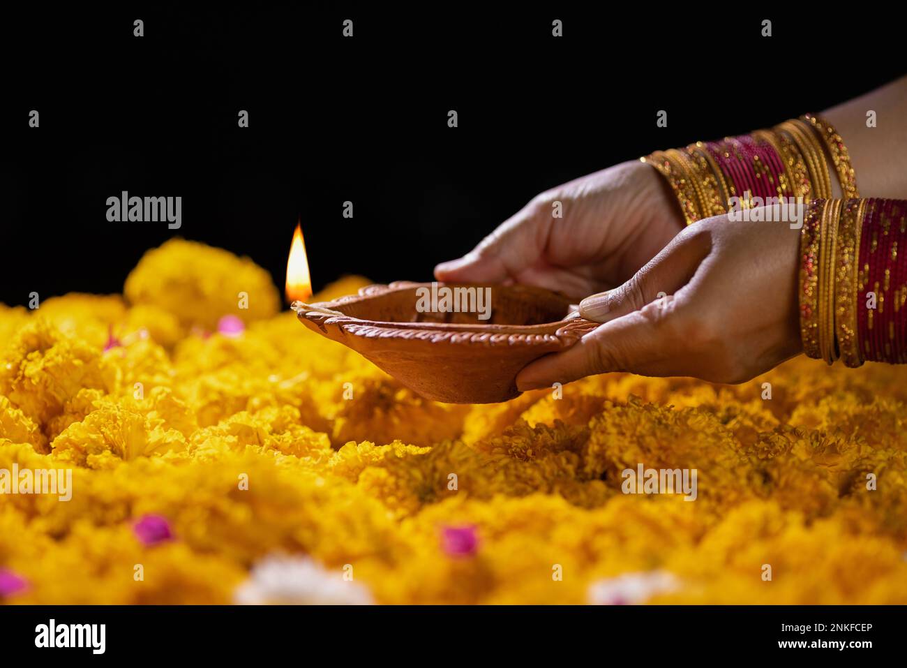 Traditional diya lamps lit during diwali celebration Stock Photo - Alamy