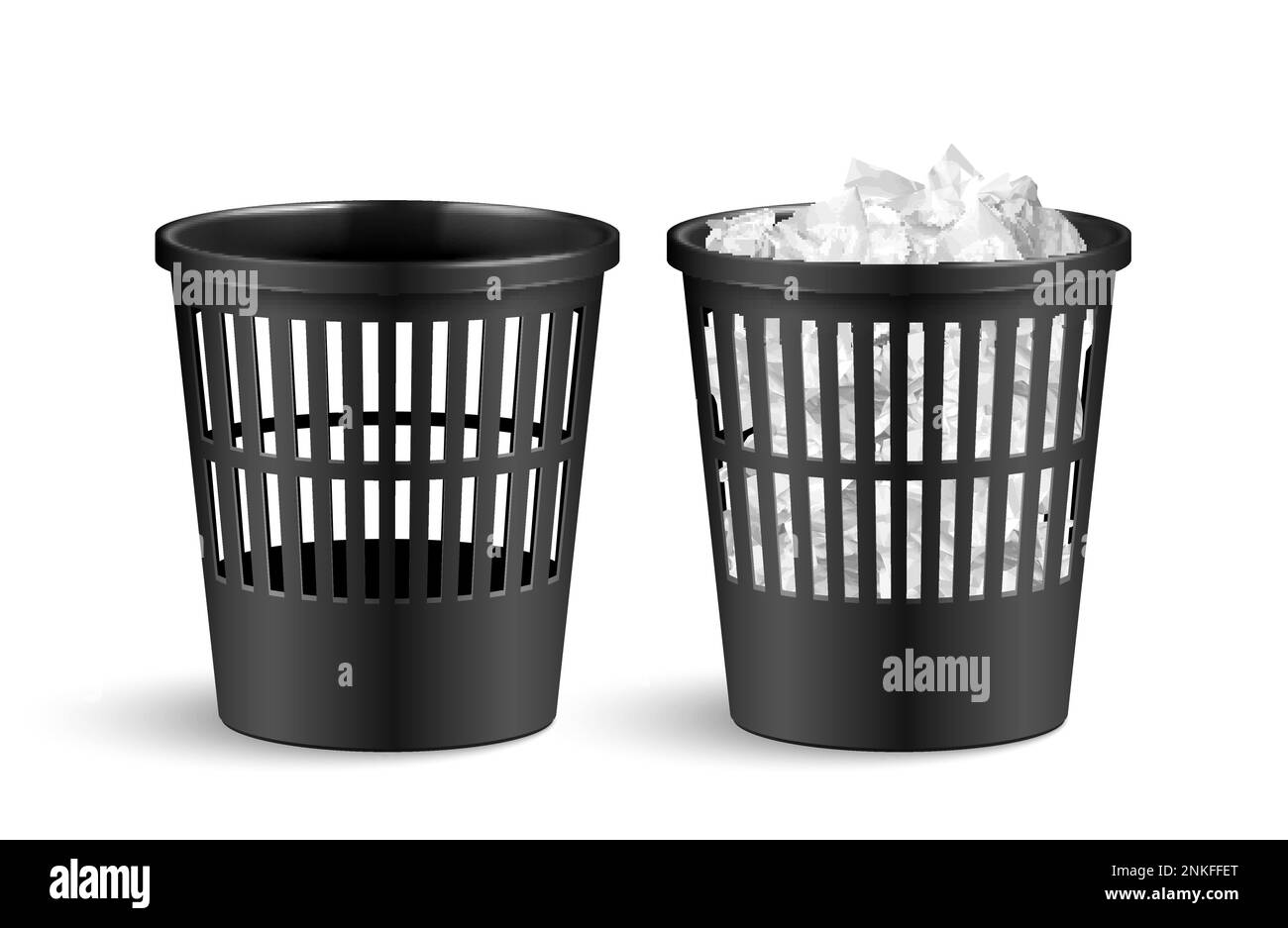 Realistic trash bucket paper set with isolated views of plastic office ... Realistic trash bucket paper set with isolated views of plastic office ...