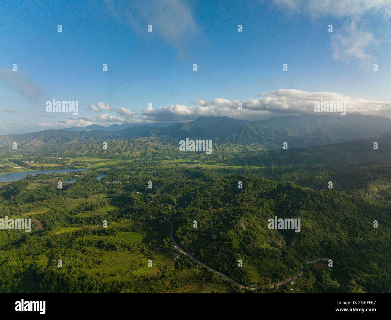 Aerial view of Tropical mountain range and mountain slopes with ...