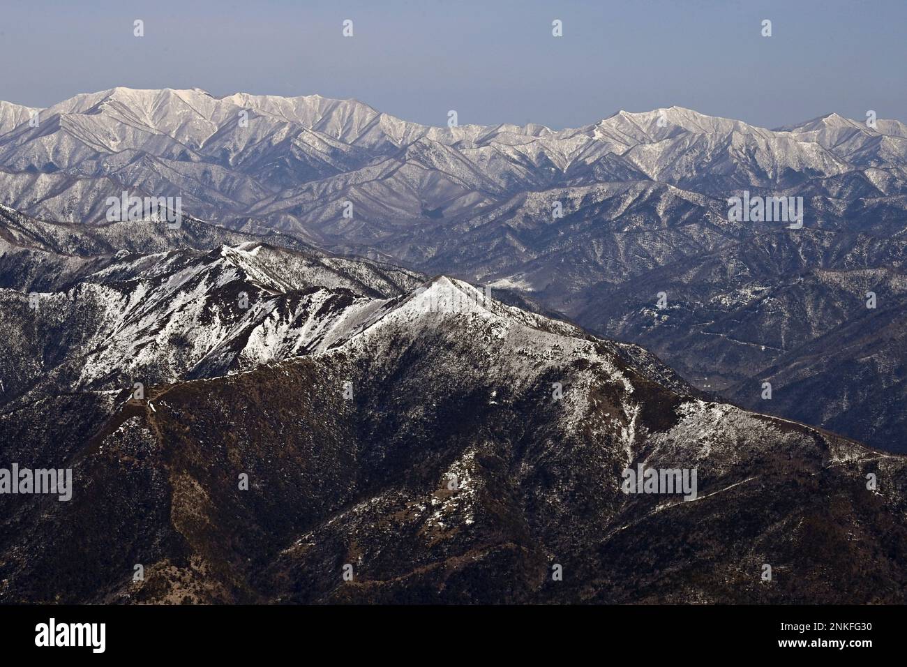 An aerial photo shows Mt. Apoi and Hidaka Mountain Range in Hokkaido on ...