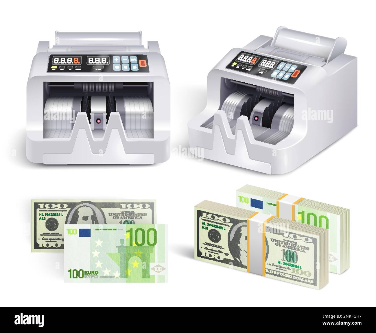Realistic money counting machine set with banking apparatus views and ...