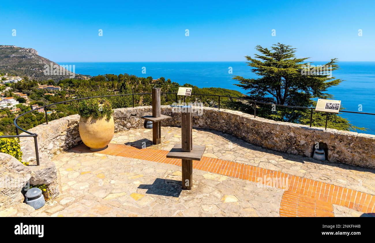 Eze, France - August 1, 2022: Ruins of medieval fortress castle in ...