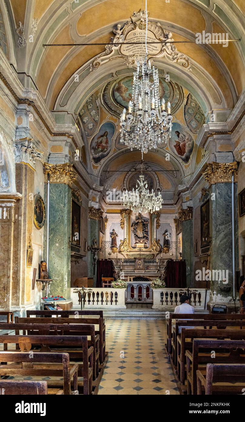 Eze, France - August 1, 2022: Main nave and presbytery of Our Lady ...