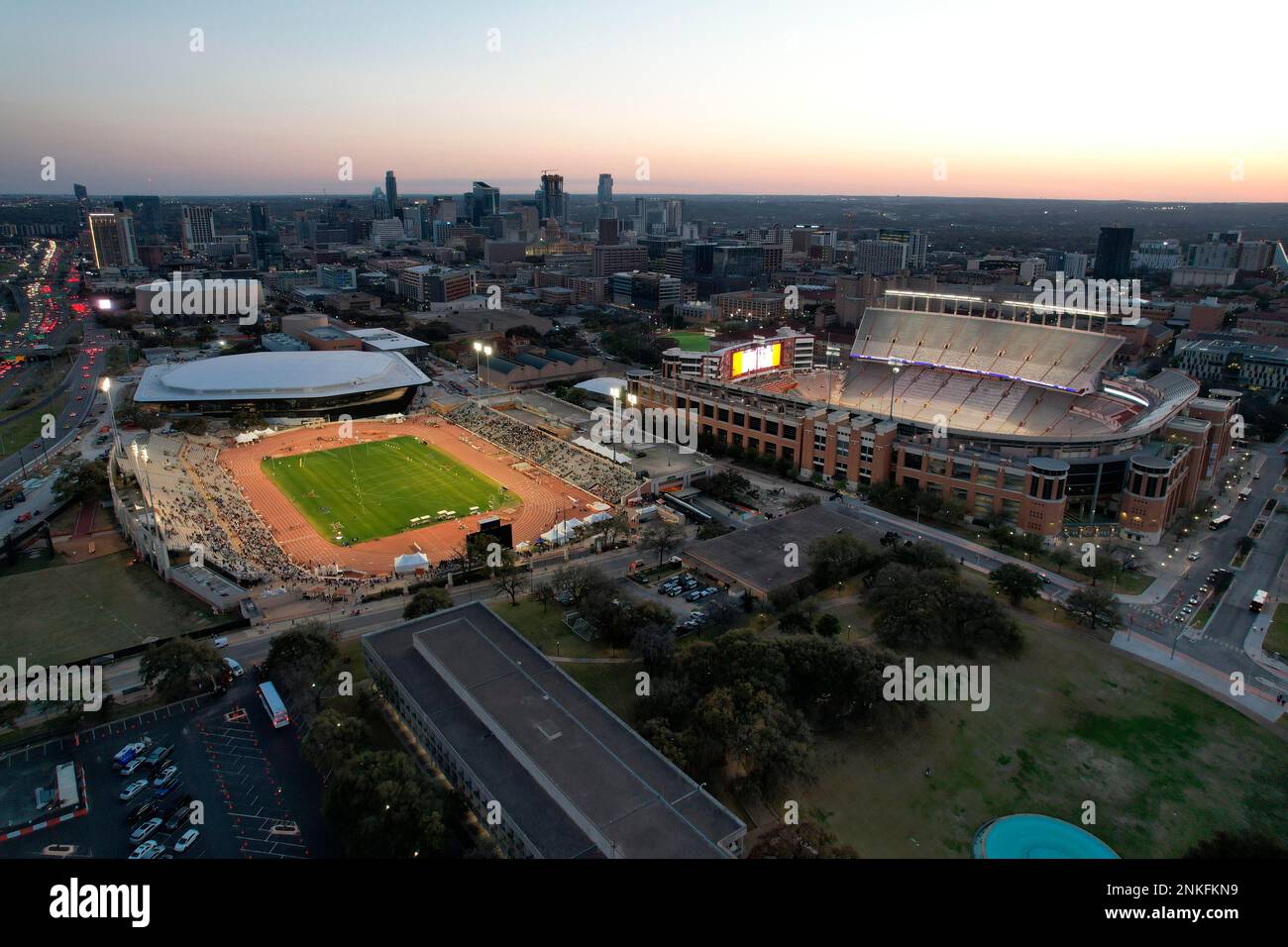 An aerial view of Mike A. Myers Stadium on the campus of the University ...