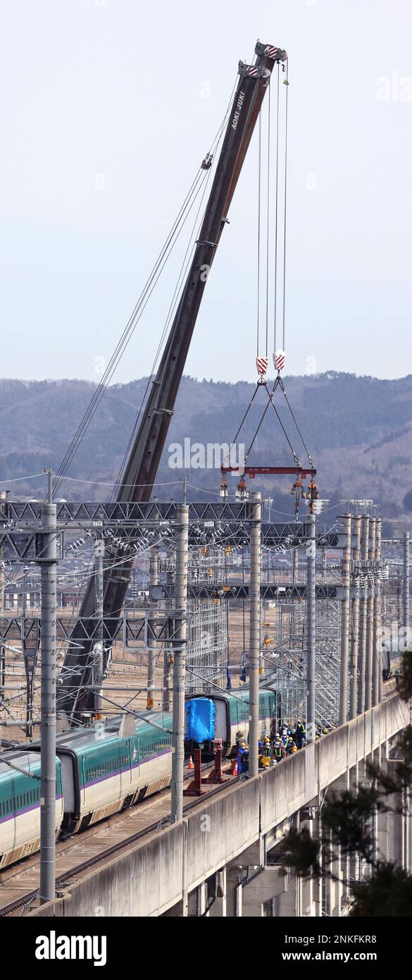 Tohoku-Hokkaido Shinkansen (Bullet train) vehicles which derailed due ...