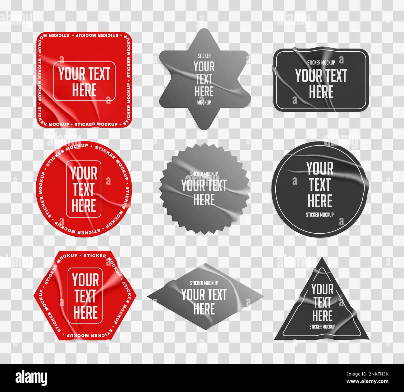 Realistic stickers labels collection with red grey and black colored ...