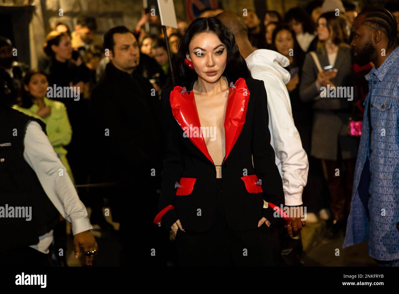 Milano, Italy. 23rd Feb, 2023. Rym Saidi is seen during the arrivals at ...
