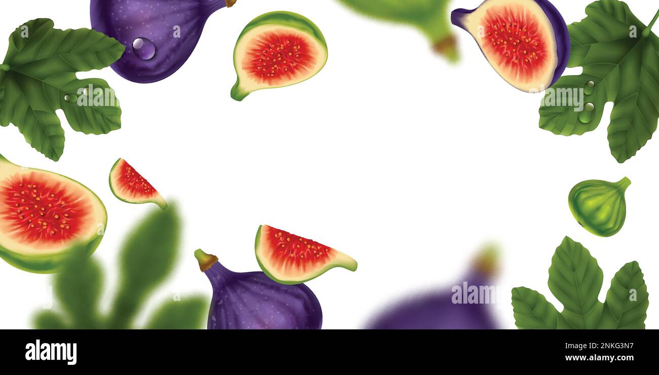 Fig realistic frame on white background consisting of whole ripe fruits ...